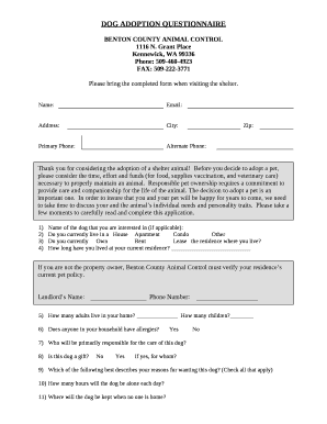 BENTON COUNTY ANIMAL CONTROL Doc Template | pdfFiller