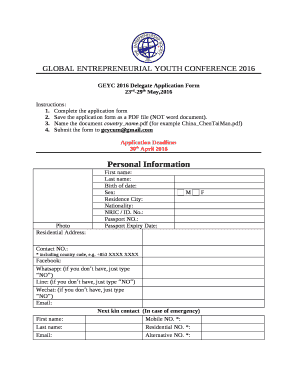 GEYC 2016 Delegate Application - www2 tku edu Doc Template | pdfFiller
