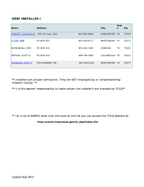OSSF INSTALLER I Doc Template | pdfFiller
