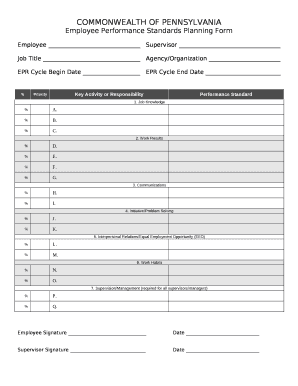 Employee Perance Standards Planning Doc Template | pdfFiller