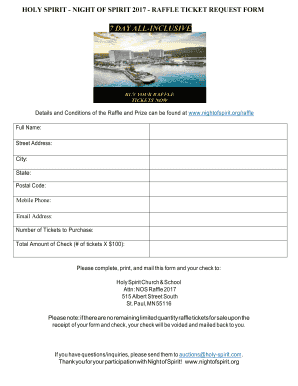 Fillable Online HOLY SPIRIT - NIGHT OF SPIRIT 2017 - RAFFLE TICKET ...