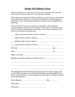 Senior Pet Release Doc Template | pdfFiller