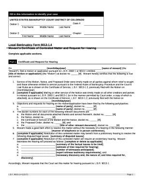 Movants Certificate of Contested Matter and Request for Hearing Doc ...