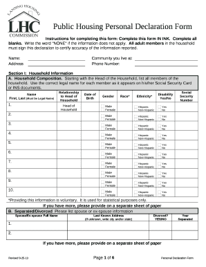 Public Housing Personal Declaration Doc Template | pdfFiller