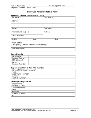 Employee Personal Details Doc Template | pdfFiller
