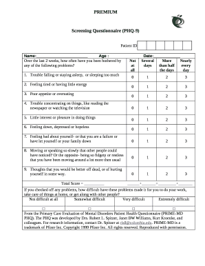 Screening Questionnaire (PHQ-9) Doc Template | pdfFiller