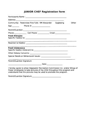 JUNIOR CHEF Registration Doc Template | pdfFiller
