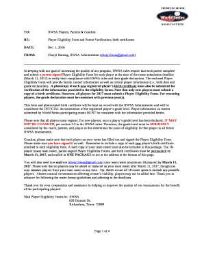 TO:HWSA Players, Parents & Coaches Doc Template | pdfFiller