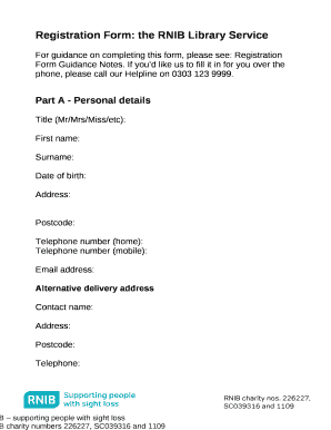 Registration : the RNIB Library Service Doc Template | pdfFiller