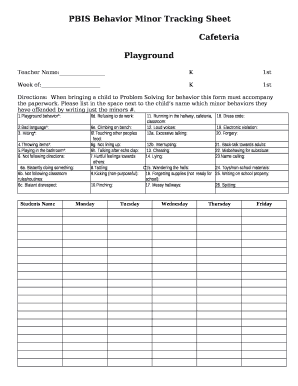 PBIS Behavior Minor Tracking Sheet Doc Template | pdfFiller