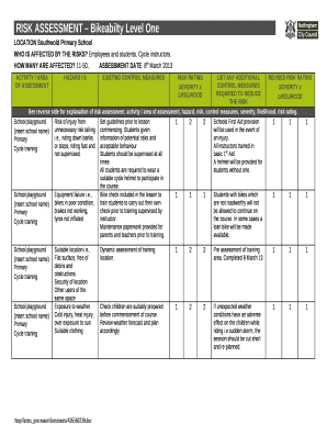 RISK ASSESSMENT Bikeabilty Level One template Doc Template | pdfFiller