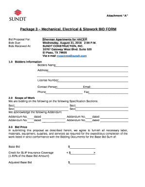 Package 3 Mechanical, Electrical & Sitework BID Doc Template | pdfFiller