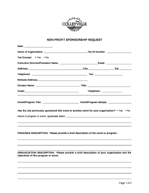 NON-PROFIT SPONSORSHIP REQUEST Doc Template | pdfFiller
