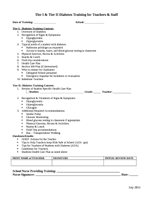 Tier I & Tier II Diabetes Training for Teachers & Staff Doc Template ...