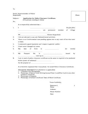 Subject:-Application for Police Clearance Certificate Doc Template | pdfFiller
