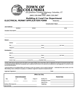 ELECTRICAL PERMIT APPLICATION Permit No Doc Template | pdfFiller