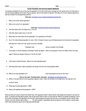 Human Population and Carrying Capacity WebQuest Doc Template | pdfFiller