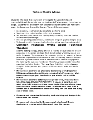 Technical Theatre Syllabus Doc Template | pdfFiller