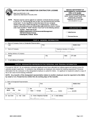 APPLICATION FOR ASBESTOS CONTRACTOR LICENSE INDIANA ... - s in Doc ...