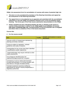 VRQA risk assessment for accreditation of courses with areas of ...