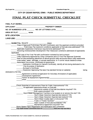 FINAL PLAT CHECK SUBMITTAL CHECKLIST Doc Template | pdfFiller