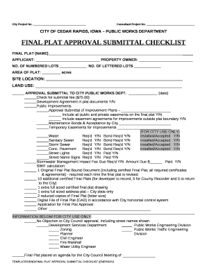 FINAL PLAT APPROVAL SUBMITTAL CHECKLIST Doc Template | pdfFiller