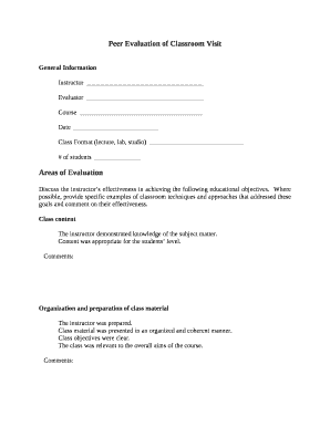 Peer Evaluation of Classroom Visit Doc Template | pdfFiller