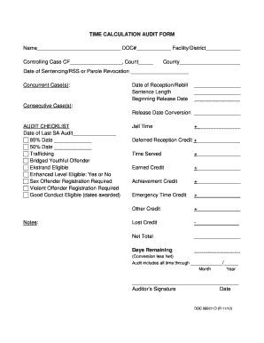 Fillable Online TIME CALCULATION AUDIT FORM Fax Email Print - pdfFiller