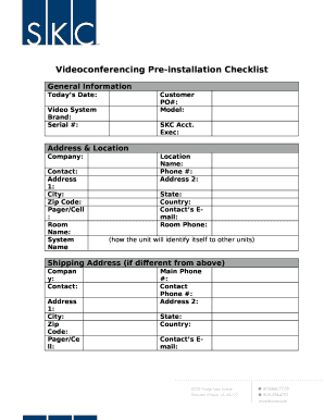 Videoconferencing Pre-installation Checklist Doc Template | pdfFiller