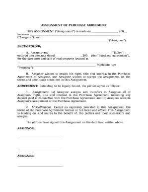 ASSIGNMENT OF PURCHASE AGREEMENT Doc Template | pdfFiller