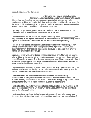 Controlled Substance Use Agreement Doc Template | pdfFiller