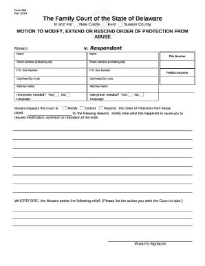 MOTION TO MODIFY, EXTEND OR RESCIND ORDER OF PROTECTION FROM ABUSE ...