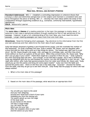 Main Idea, Details, and Authors Purpose Doc Template | pdfFiller
