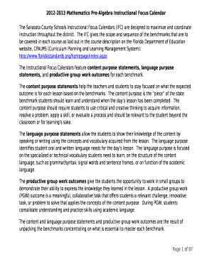 2012-2013 Mathematics Pre-Algebra Instructional Focus Calendar Doc ...