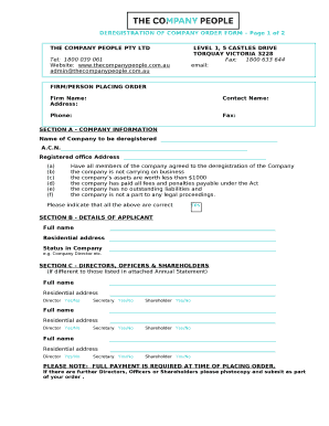 DEREGISTRATION OF COMPANY ORDER Page 1 of 2 Doc Template | pdfFiller