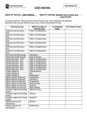 COST MATRIX Doc Template | pdfFiller