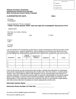 Wild Vertebrate Animal Study Proposal Doc Template | pdfFiller