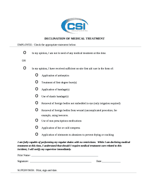 DECLINATION OF MEDICAL TREATMENT Doc Template | pdfFiller
