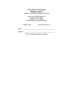 PTA Donor Receipt Doc Template | pdfFiller