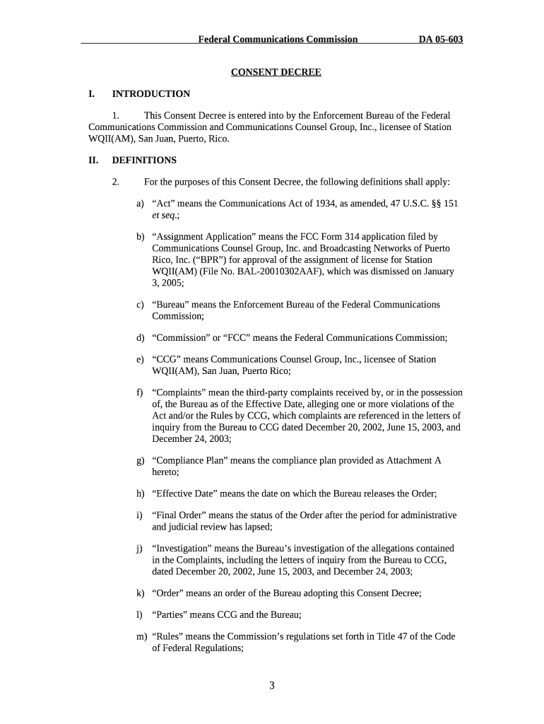 This Consent Decree is entered into by the Enforcement Bureau of the ...