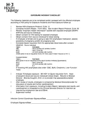 EXPOSURE INCIDENT CHECKLIST Doc Template | pdfFiller