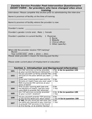 Zambia Service Provider Post-Intervention Questionnaire Doc Template ...