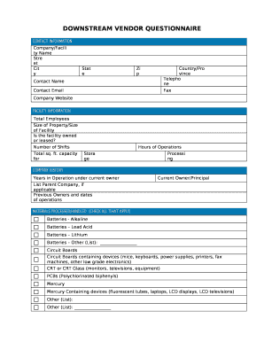 DOWNSTREAM VENDOR QUESTIONNAIRE Doc Template | pdfFiller