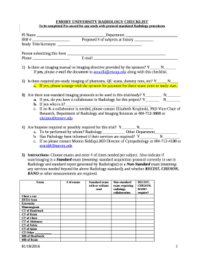 EMORY UNIVERSITY RADIOLOGY CHECKLIST Doc Template | pdfFiller