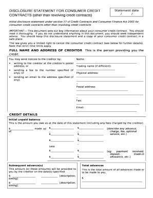 DISCLOSURE STATEMENT FOR CONSUMER CREDIT CONTRACTS (other than ...