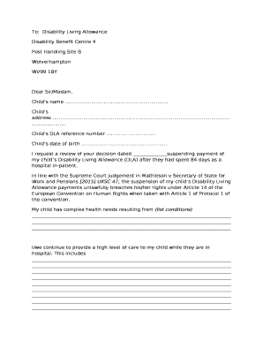 To:Disability Living Allowance Doc Template | pdfFiller
