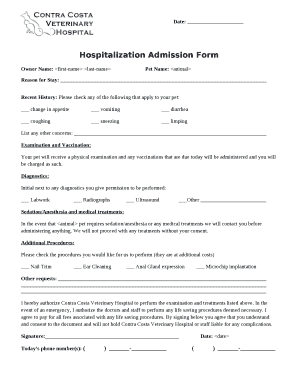 Hospitalization Admission Doc Template | pdfFiller