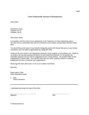 Letter of Reasonable Assurance of Reemployment Doc Template | pdfFiller