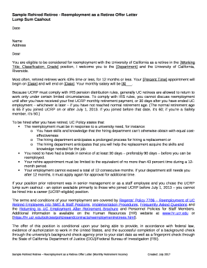 Sample Rehired Retiree - Reemployment as a Retiree Offer Letter - hr ...