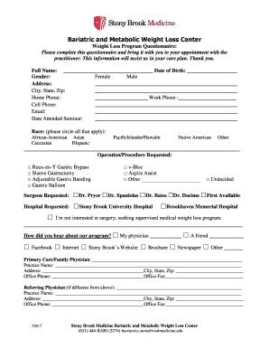 Fillable Online Weight Loss Program Questionnaire: Fax Email Print ...